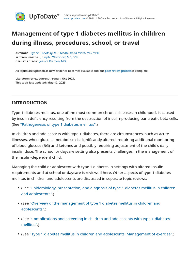 Management of Type 1 Diabetes Mellitus in Children During Illness | PDF ...