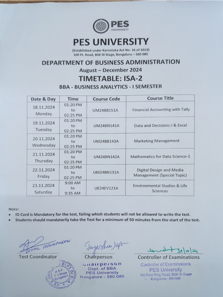 ISA-2 1st Sem BBA Analytics TT | PDF
