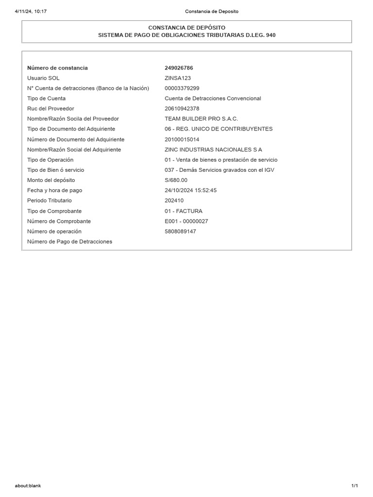 Detraccion E001-27 | PDF