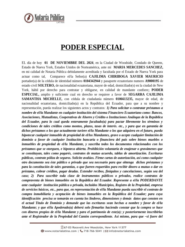 Poder Especial Notarial en NY | PDF | Bancos