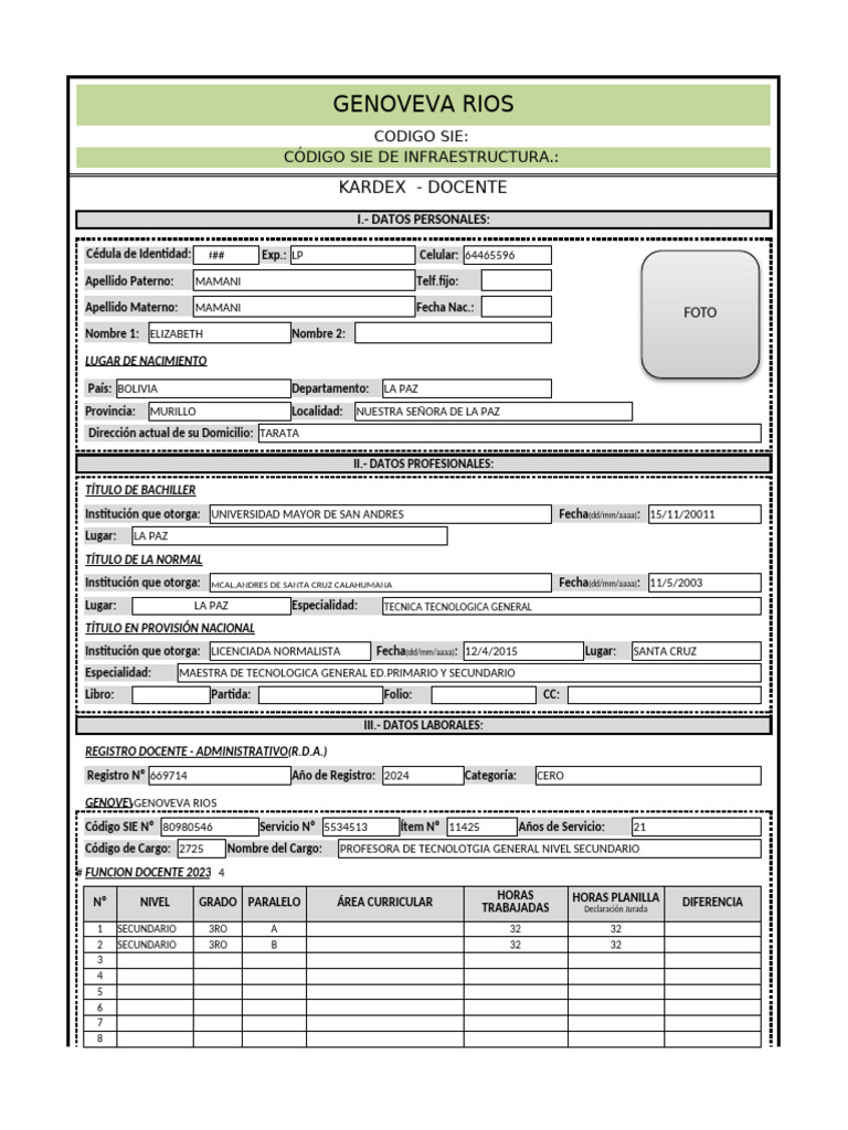 KARDEX DOCENTE 2023 | PDF