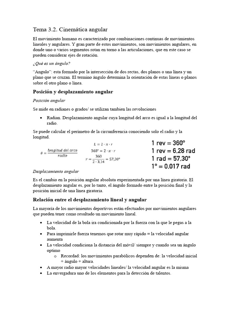 Cinemática Angular en Movimiento Humano | PDF | Velocidad | Aceleración