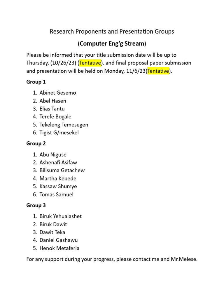 Research Proponents and Presentation Groups 2 | PDF