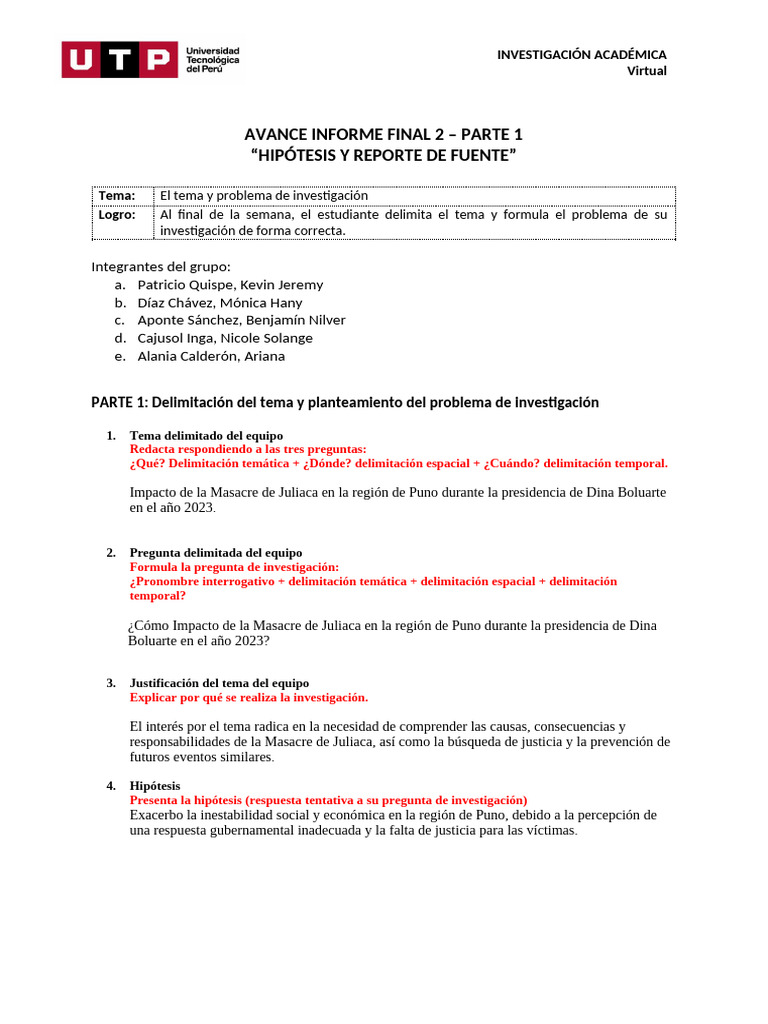 Avance Informe Final 2 - Parte 1 | PDF | Perú