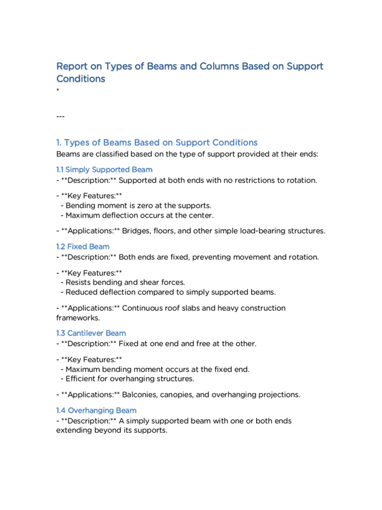 Types of Beams and Columns Report | PDF | Beam (Structure) | Bending