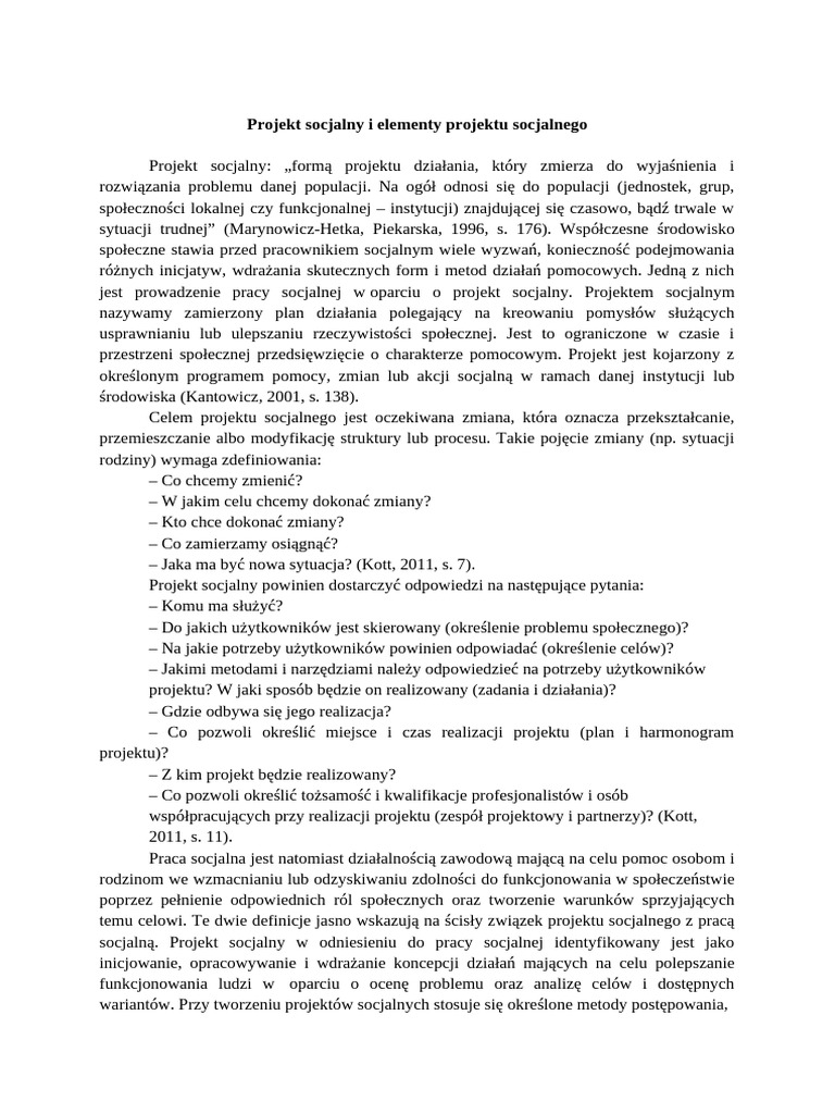 Elementy Projektu Socjalnego. | PDF