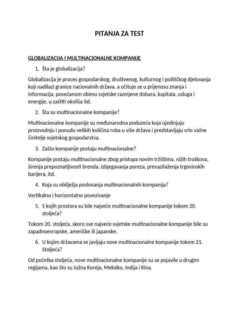 Pitanja I Odgovori Za Test | PDF