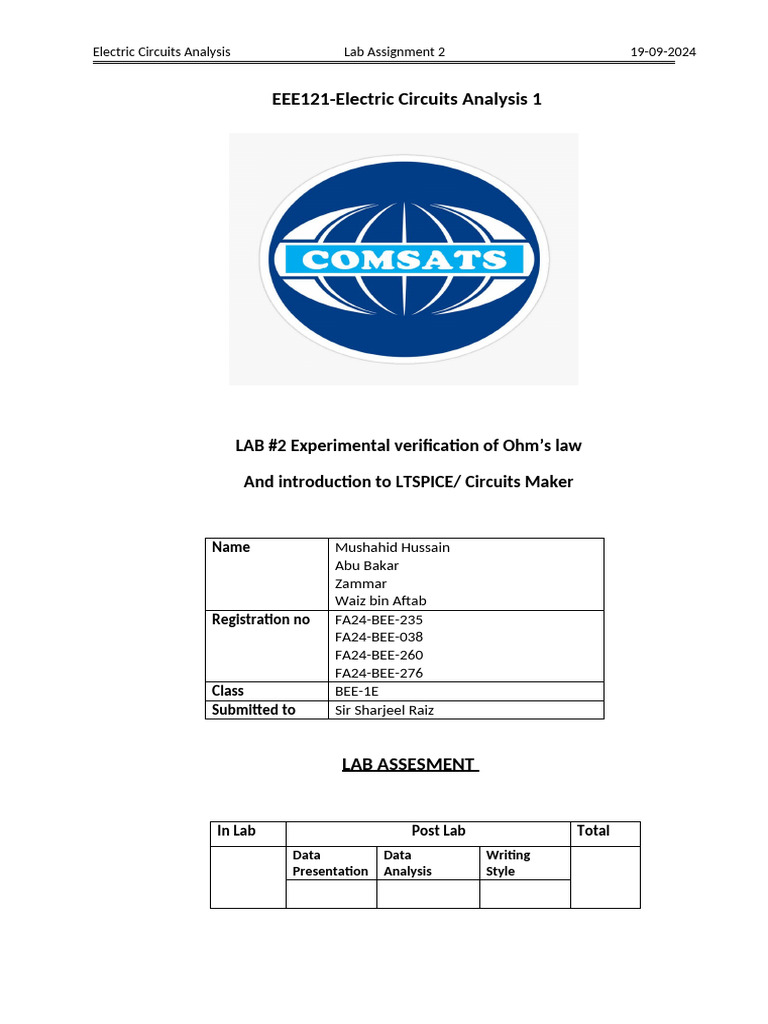 EEE121 Lab 2 | PDF | Electrical Network | Electrical Engineering