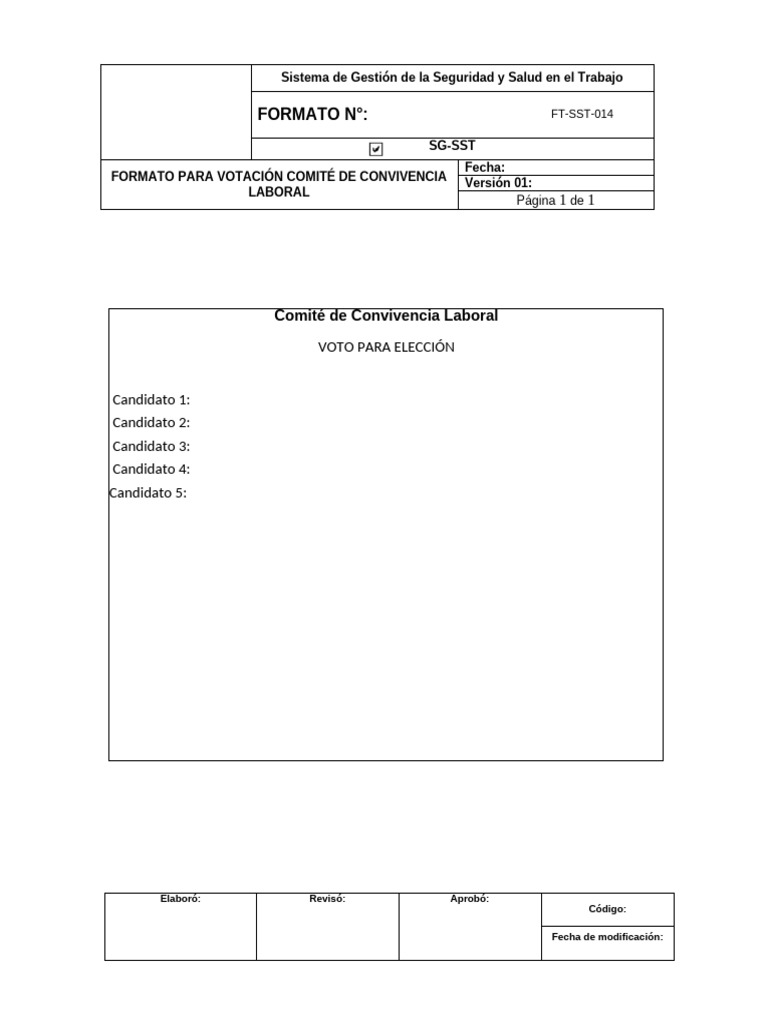 Formato para Votacion Candidatos Al Comite de Convivencia Laboral | PDF