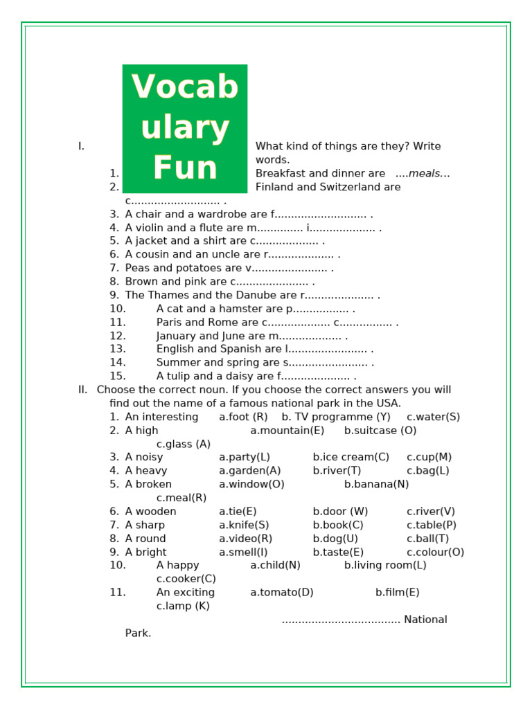 Vocabulary Fun Activities Games - 130600 | PDF