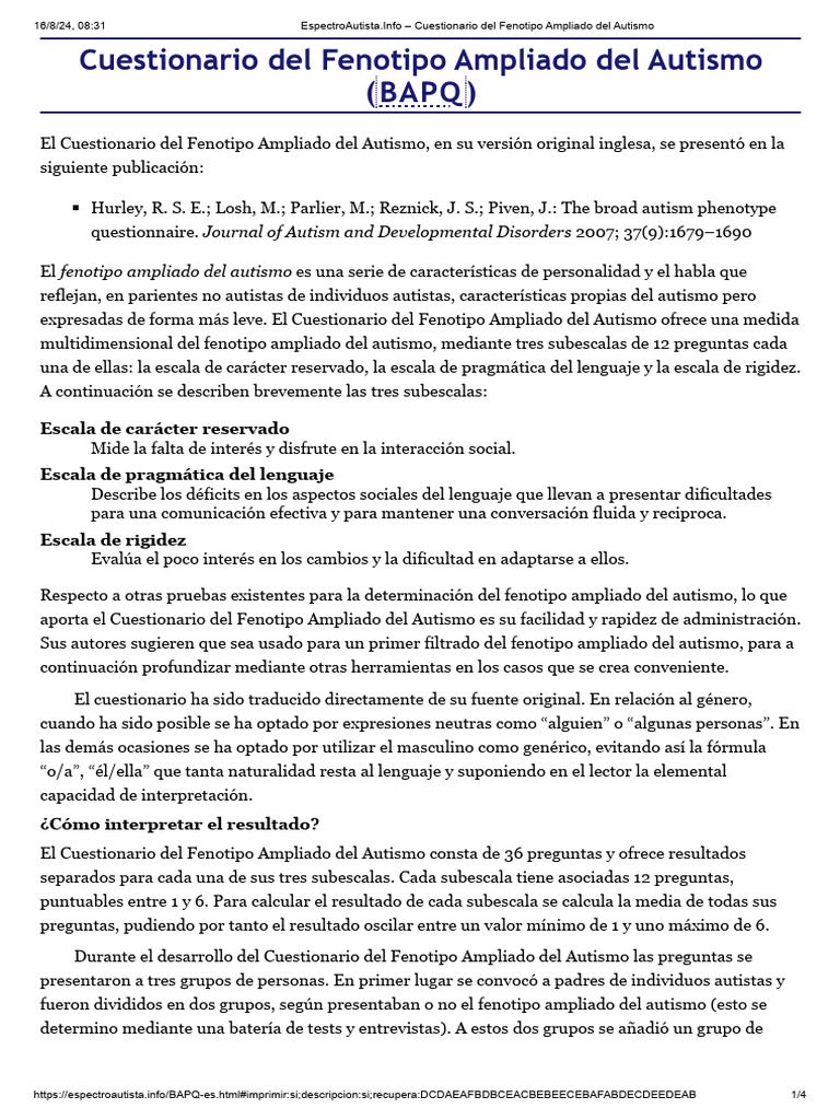 EspectroAutista - Info - Cuestionario Del Fenotipo Ampliado Del Autismo | PDF | Espectro autista ...