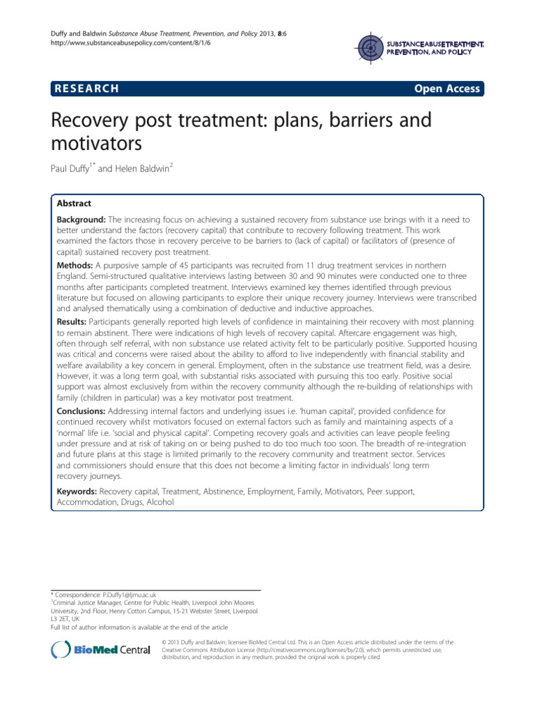 Recovery Post Treatment Plans Barriers and Motivat | PDF | Substance ...