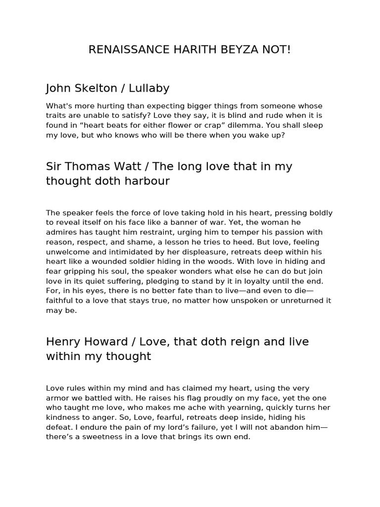 Renaissance Love Poems Anthology | PDF | Love | Beauty