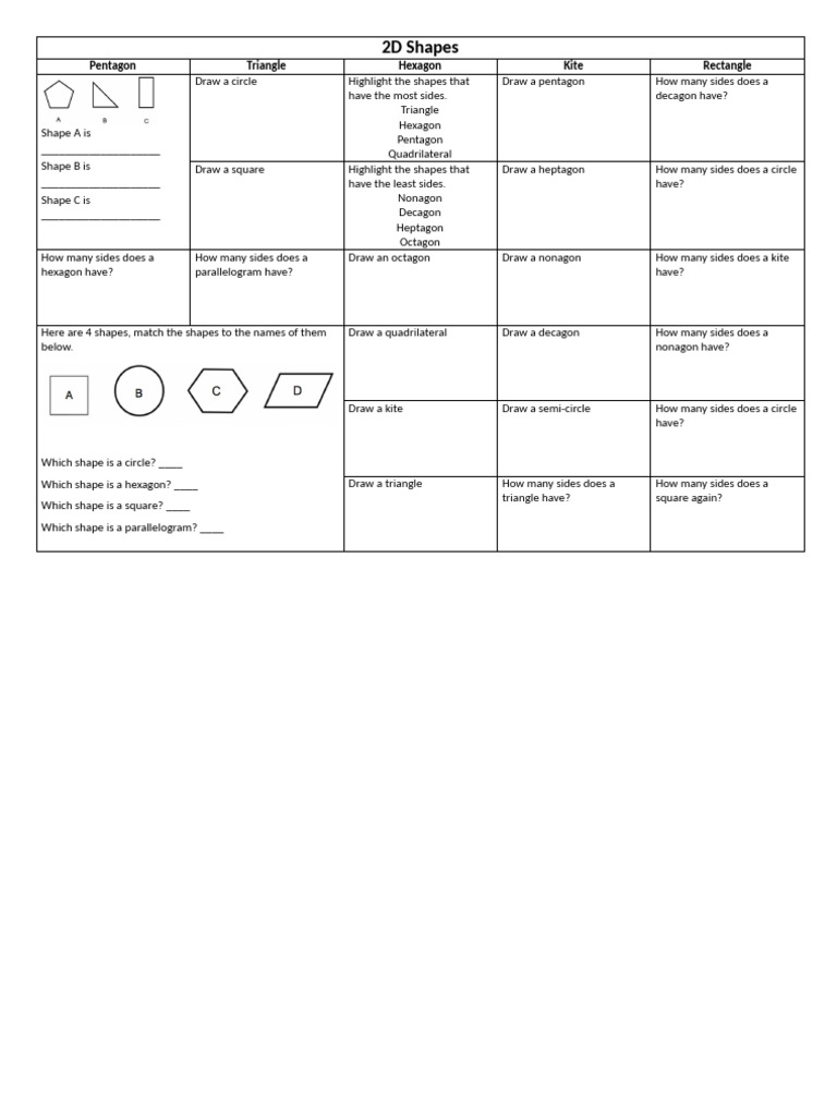 2D Shapes Maths Questions | PDF