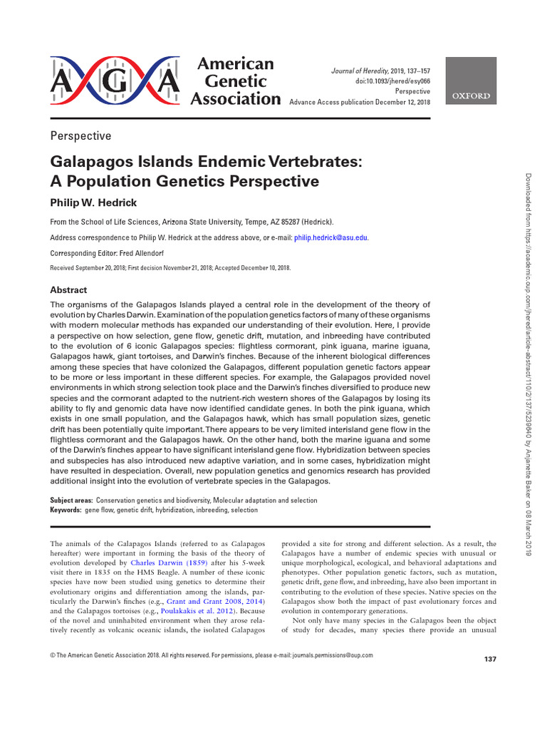 Galapagos Vertebrates: Genetic Insights | PDF | Galápagos Islands ...