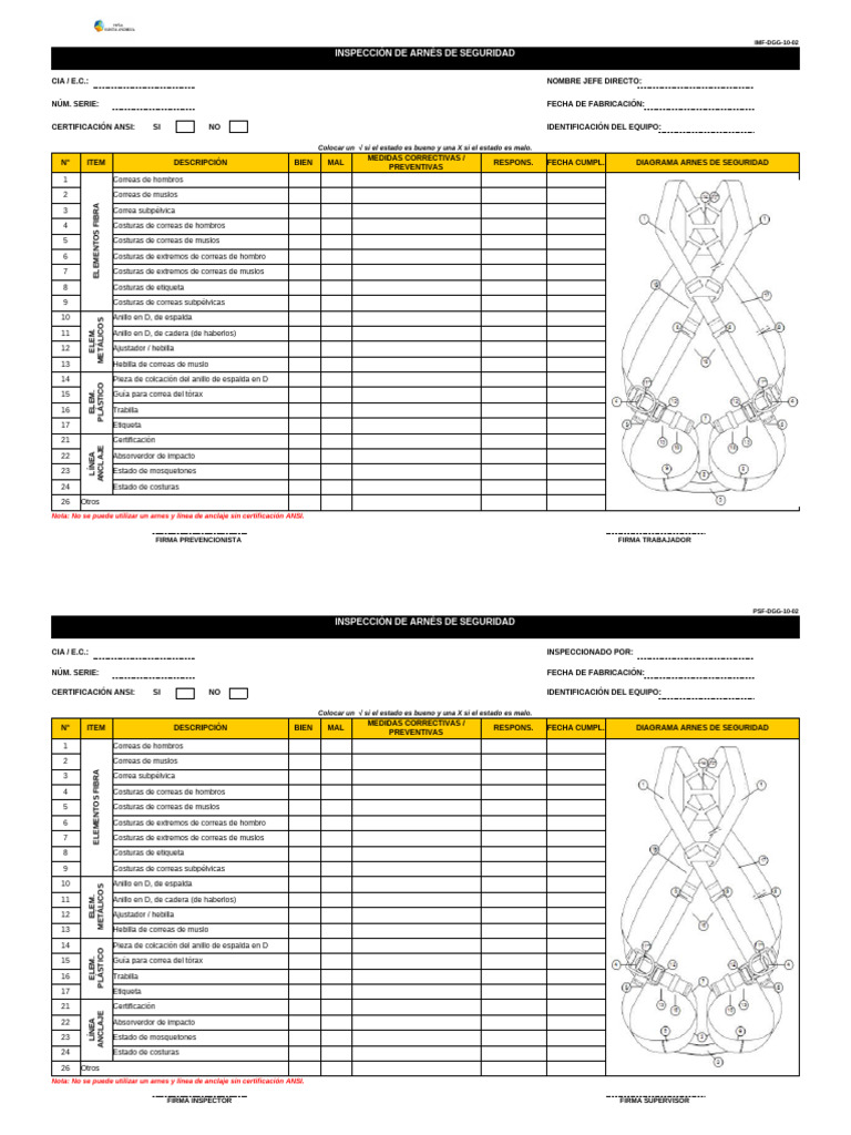 Check List Inspeccion Arnes de Seguridad | PDF | Equipo de protección ...