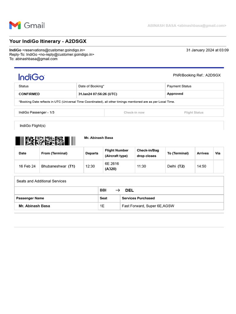 Your IndiGo Itinerary - A2DSGX | PDF | Airport