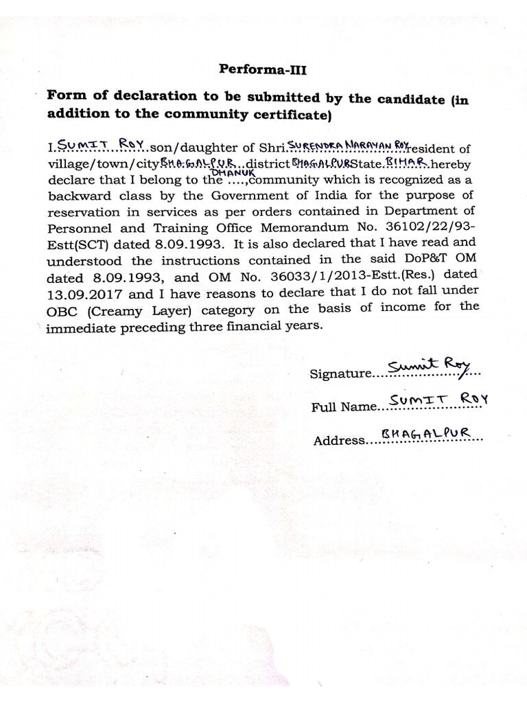 Obc Declared | PDF