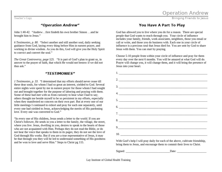 Operation Andrew | PDF | Prayer | Jesus