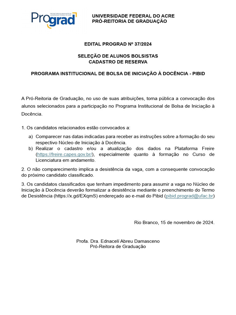 Convocacao Edital Prograd No 37 2024 | PDF