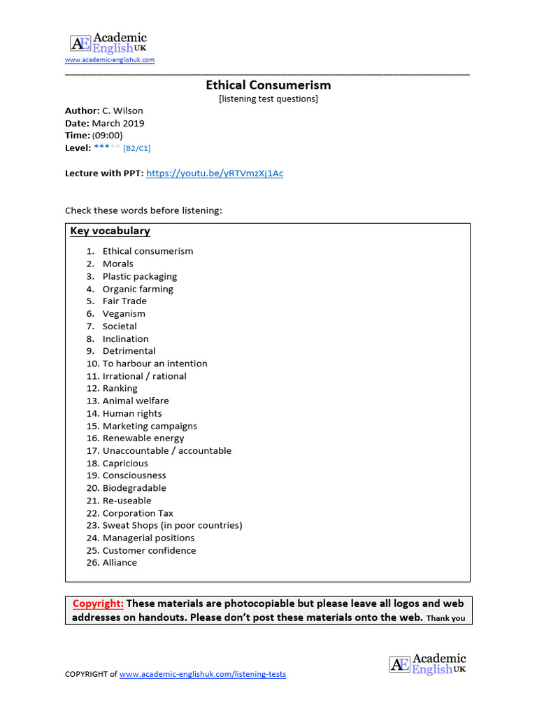 Ethical Consumerism Listening Tests AEUK 2 | PDF | Sweatshop | Taxes