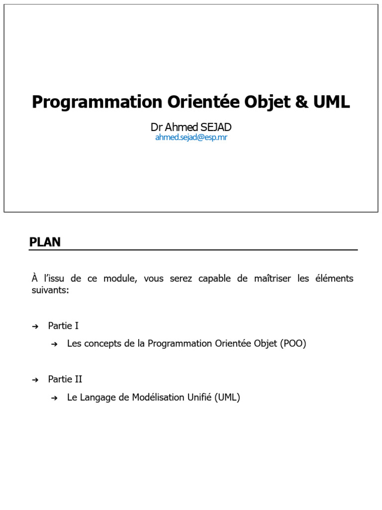 Cours 3 - Programmation Orientée Objet & UML | PDF | Classe ...
