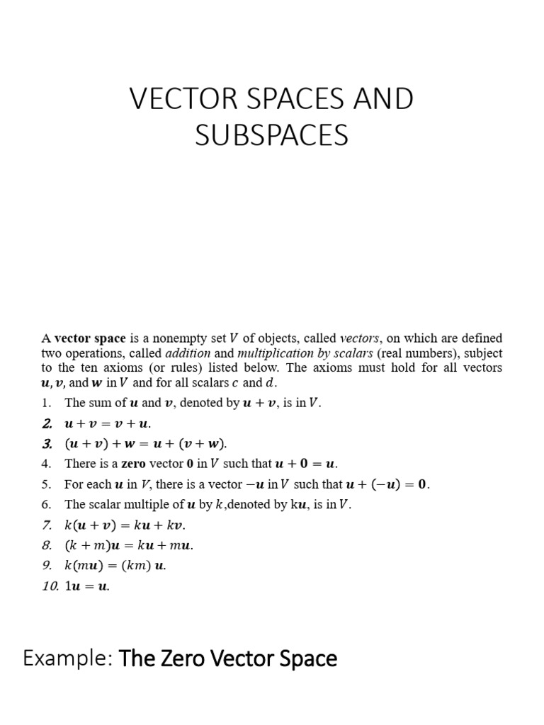 Vector Spaces And Subspaces Pdf Vector Space Linear Subspace