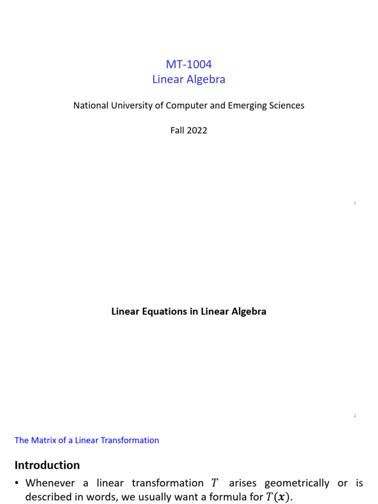 The Matrix of A Linear Transformation | PDF | Linear Map | Matrix (Mathematics)