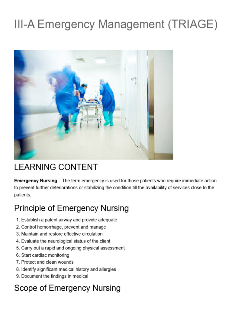 III-A Emergency Management (TRIAGE) - NCM 118 - NURSING CARE OF CLIENTS ...