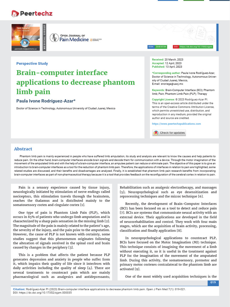 Brain-Computer Interface Applications To Decrease | PDF | Pain | Electroencephalography