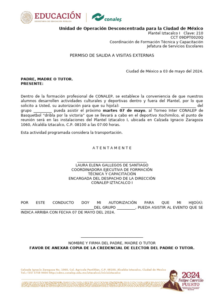 Permiso Salida Alumnos | PDF