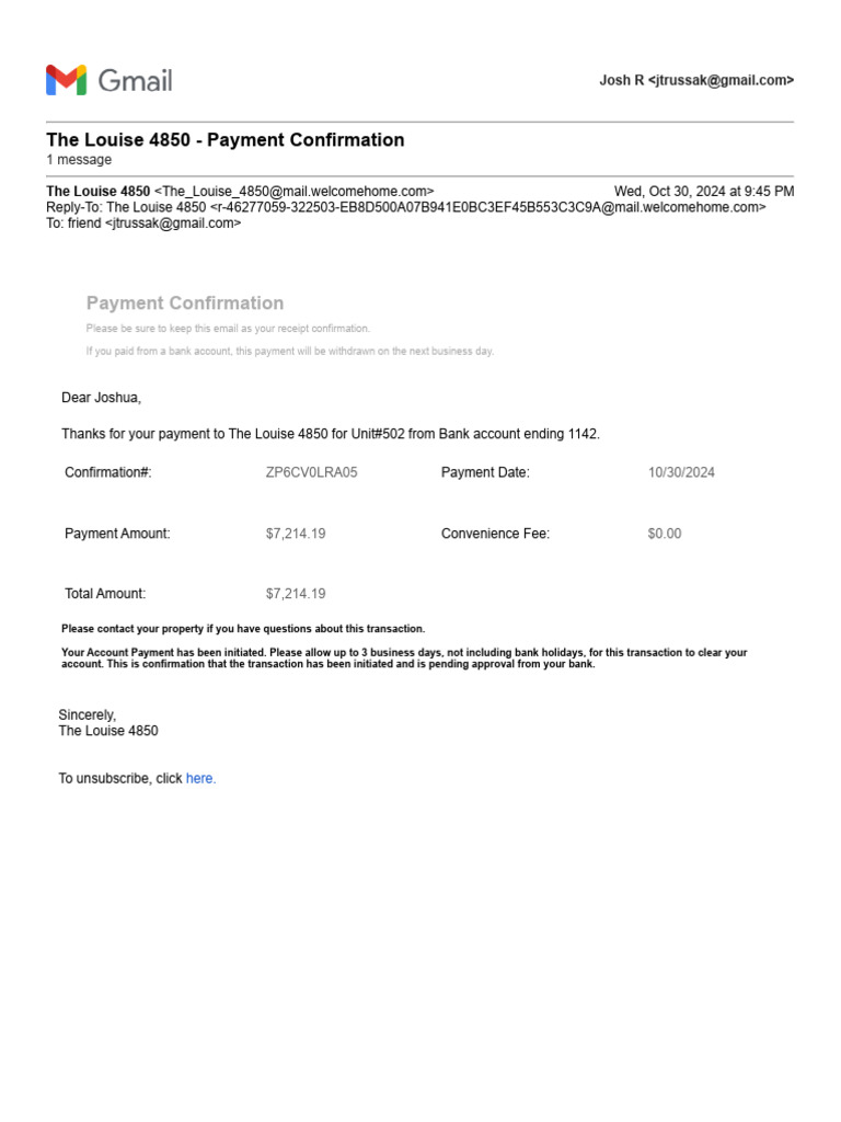 November Rent Payment Confirmation | PDF