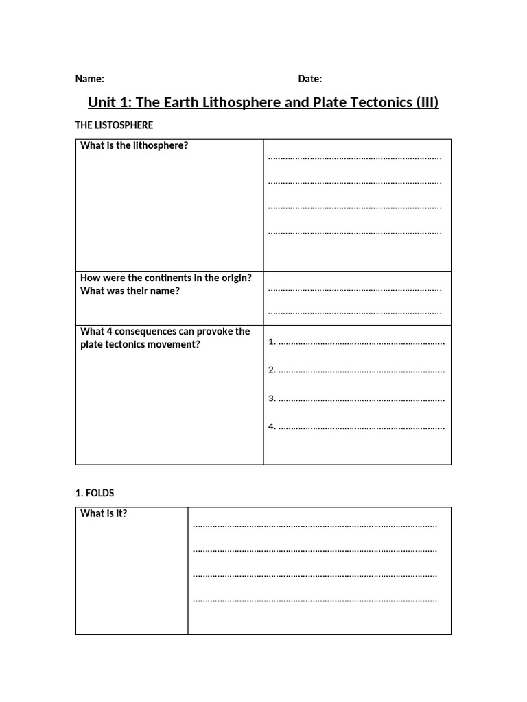 Worksheet 3 Earth Litosphere Plate Tectonics | PDF | Geological ...
