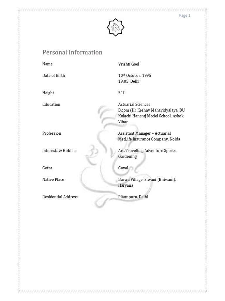 Vrishti BioData | PDF