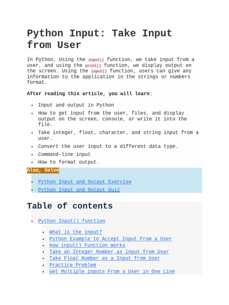3.Taking User Input | PDF | Command Line Interface | Parameter ... 3.Taking User Input | PDF | Command Line Interface | Parameter ...