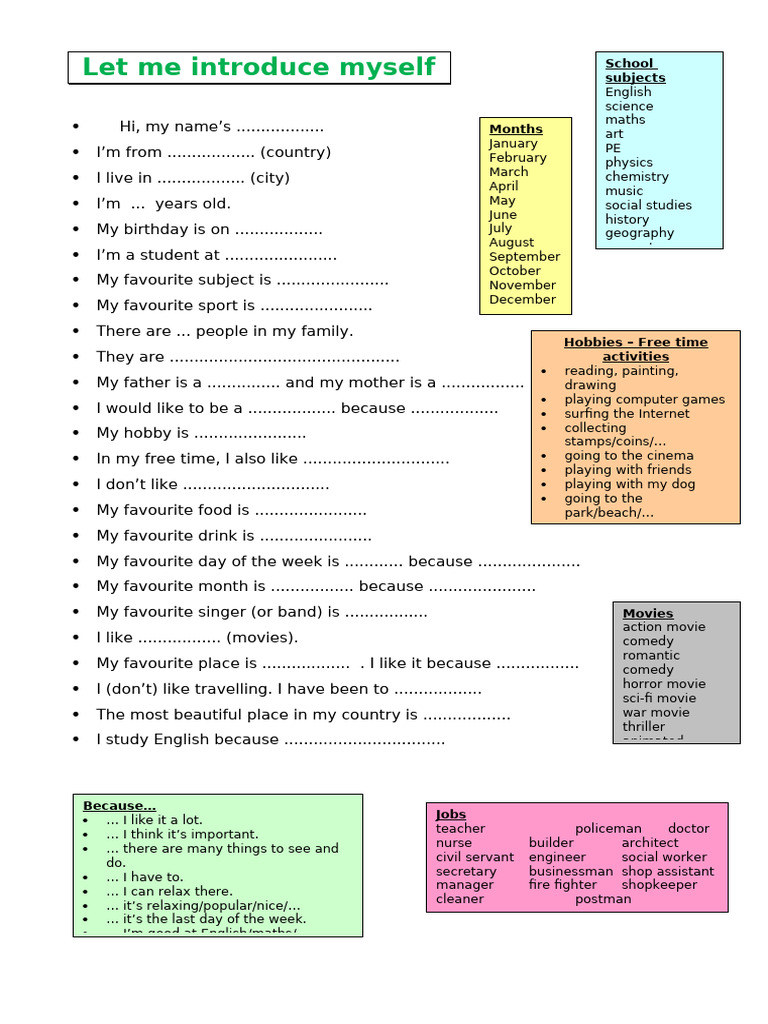 Let Me Introduce Myself Fun Activities Games - 673 | PDF