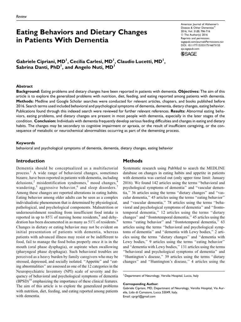 Eating Behaviors and Dietary Changes in Patients W | PDF | Dementia ...