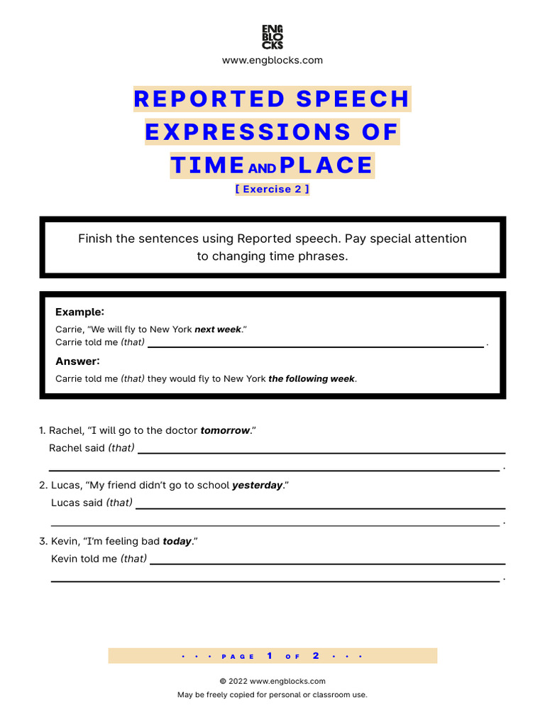 Reported Speech Time and Place Conversion in Sentences | PDF