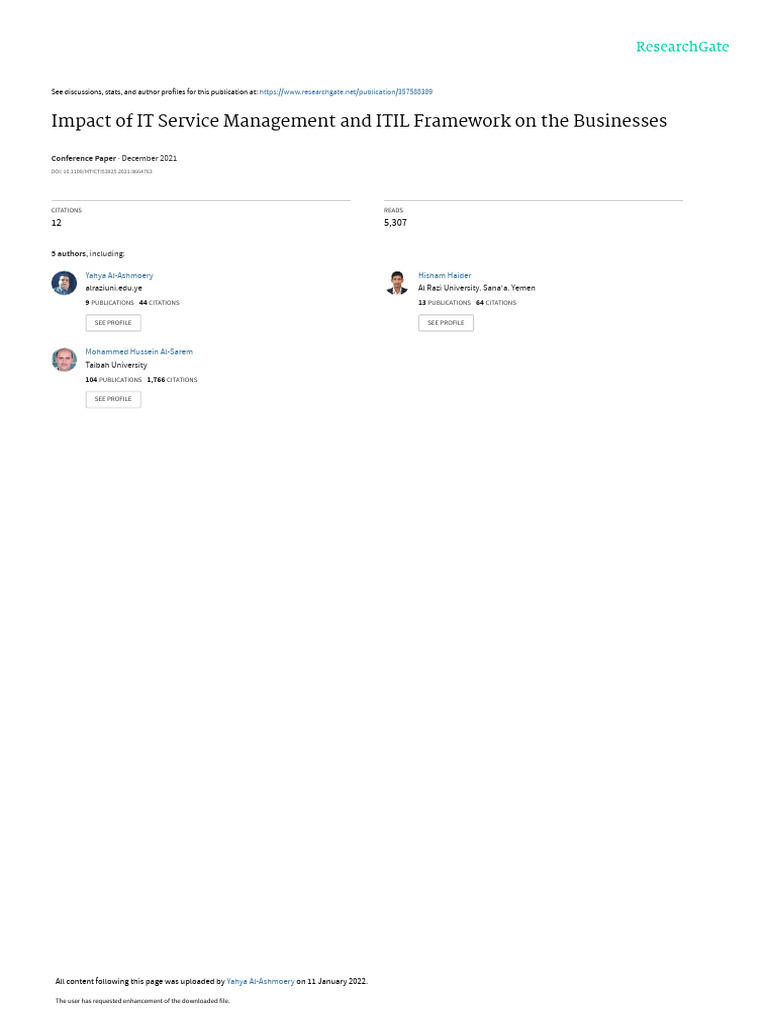 Impact of IT Service Management and ITIL Framework On The Businesses ...