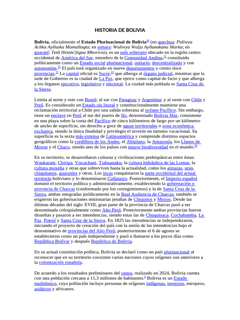 Historia de Bolivia: Orígenes y Desarrollo | PDF | Bolivia | America latina
