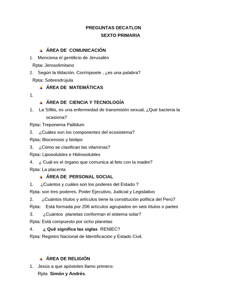 Preguntas Decatlon 6to Grado | PDF | Sonido | Vóleibol