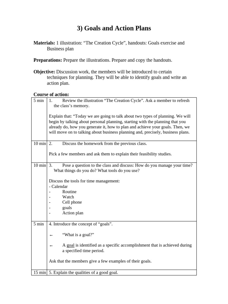 03 - Goals and Actions Plans | PDF | Goal | Evaluation