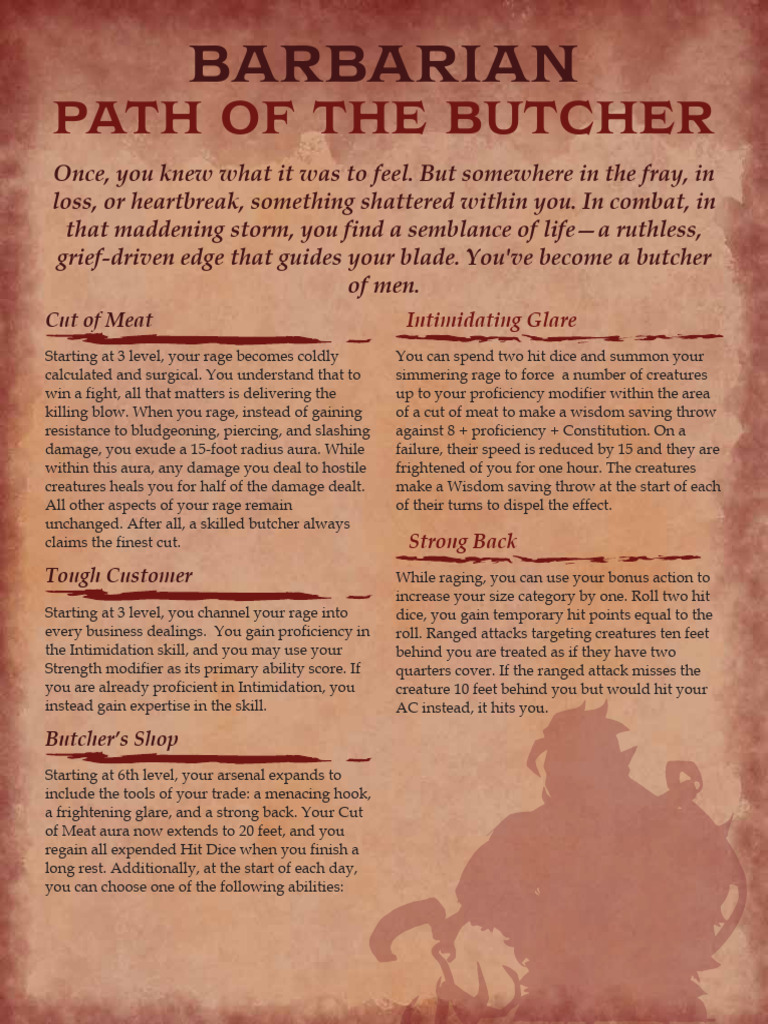 Barbarian Path of The Butcher by Hit Die Productions | PDF | D20 System ...