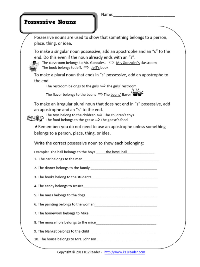 Possessive Nouns - Noun Worksheets | PDF