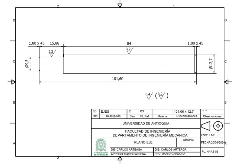 Plano Eje Mecánico Universidad Antioquia | PDF