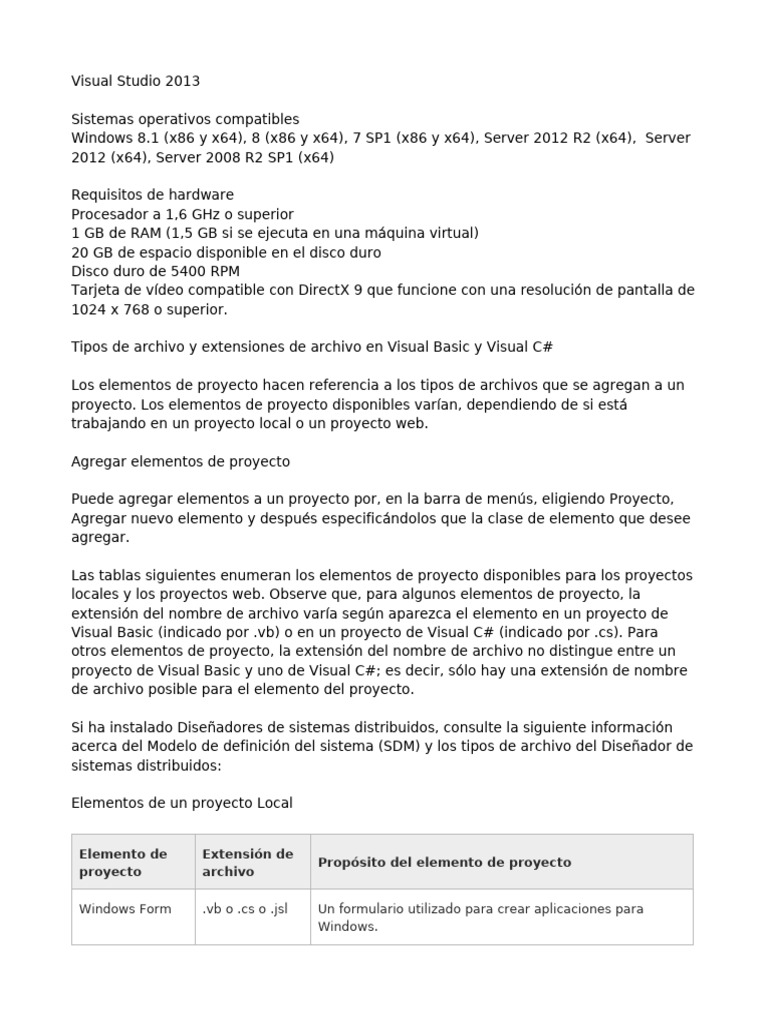 Requisitos y elementos de Visual Studio 2013 | PDF | Informática ...