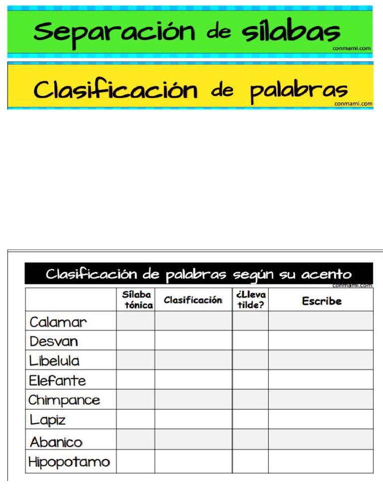GUIAS Clasificacion de Palabras. | PDF