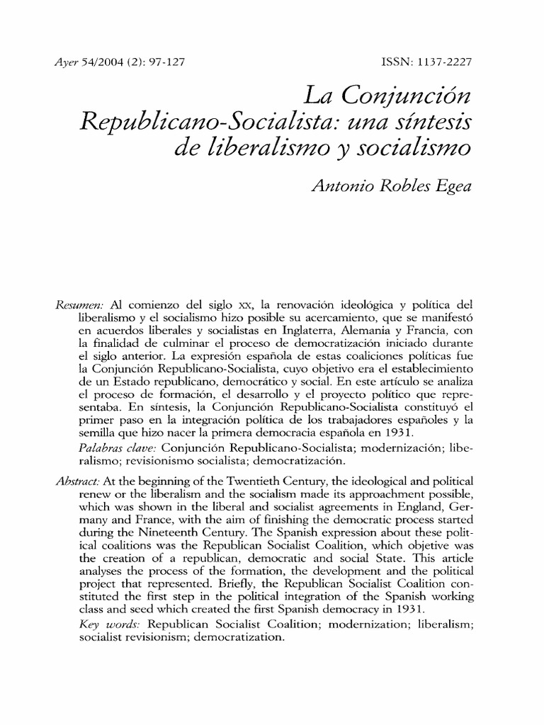 La Conjunci N Republicano Socialista | PDF | Democracia | Ideologías políticas