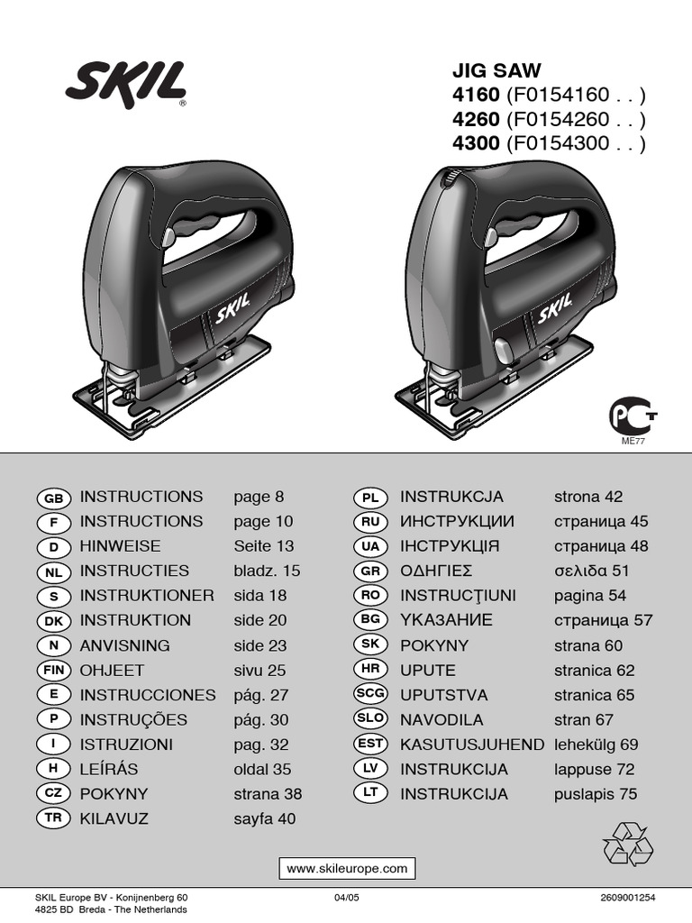 Jig Saw 4160 4260 4300: Pokyny Strana 60 | PDF | Switch | Tools