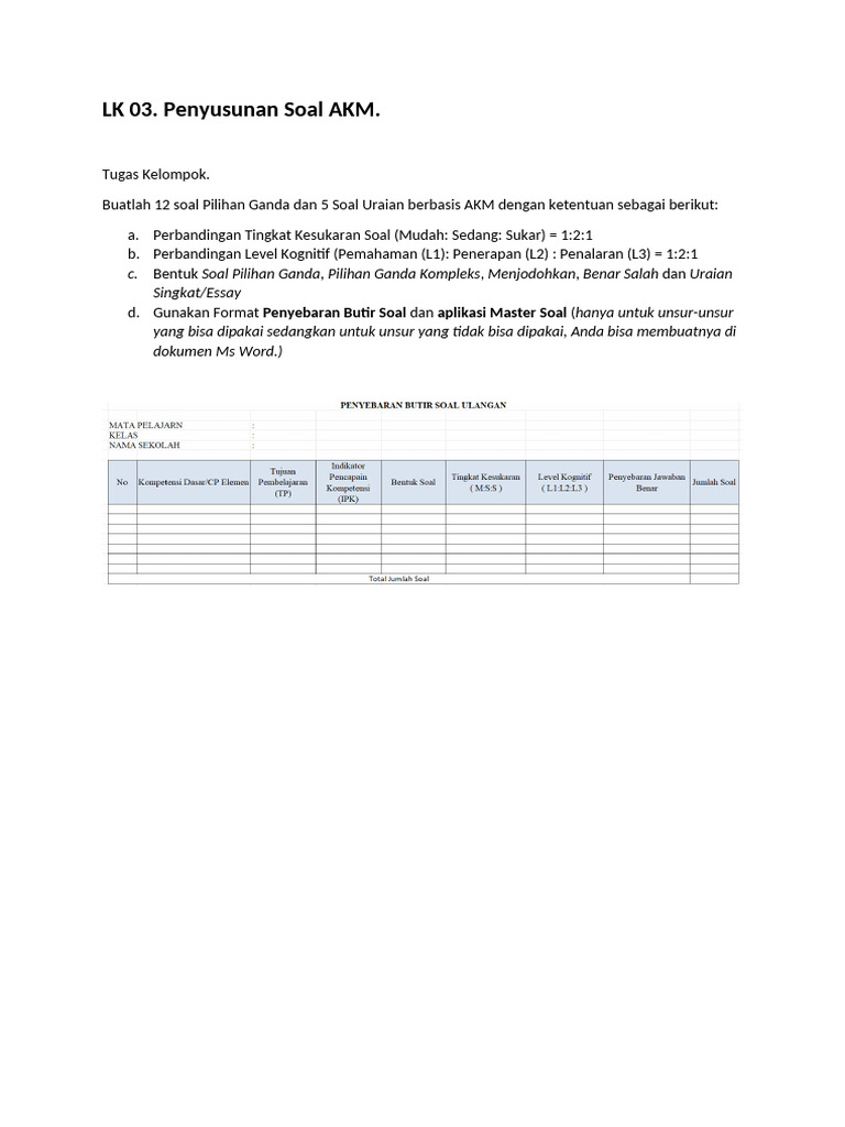LK 01 Penyusunan Soal AKM | PDF